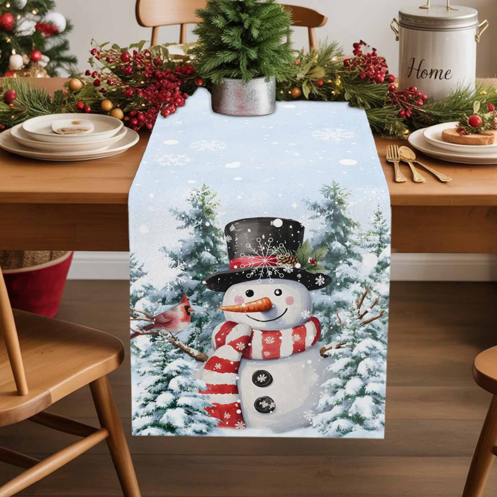 Burlap Table Runner 36 Inches Long,Funny Winter Snowman Non-Slip ...