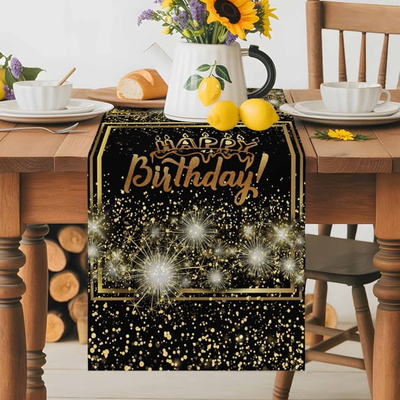 Burlap Table Runner 36 Inches Long, Golden Shining Fireworks on Black ...