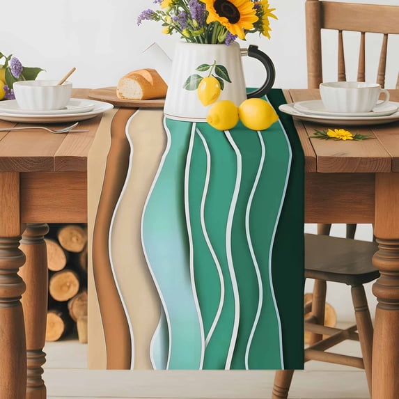 Burlap Table Runner 36 Inches Long, Green Gradient Water Ripple Non ...