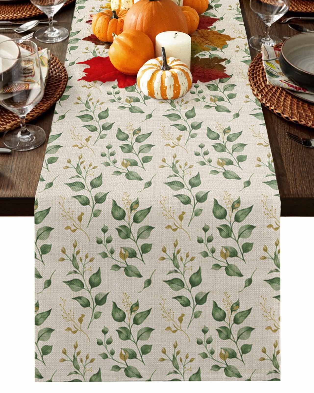 Burlap Table Runner 36 Inches Long,Green Watercolor Leaves Seamless Non ...