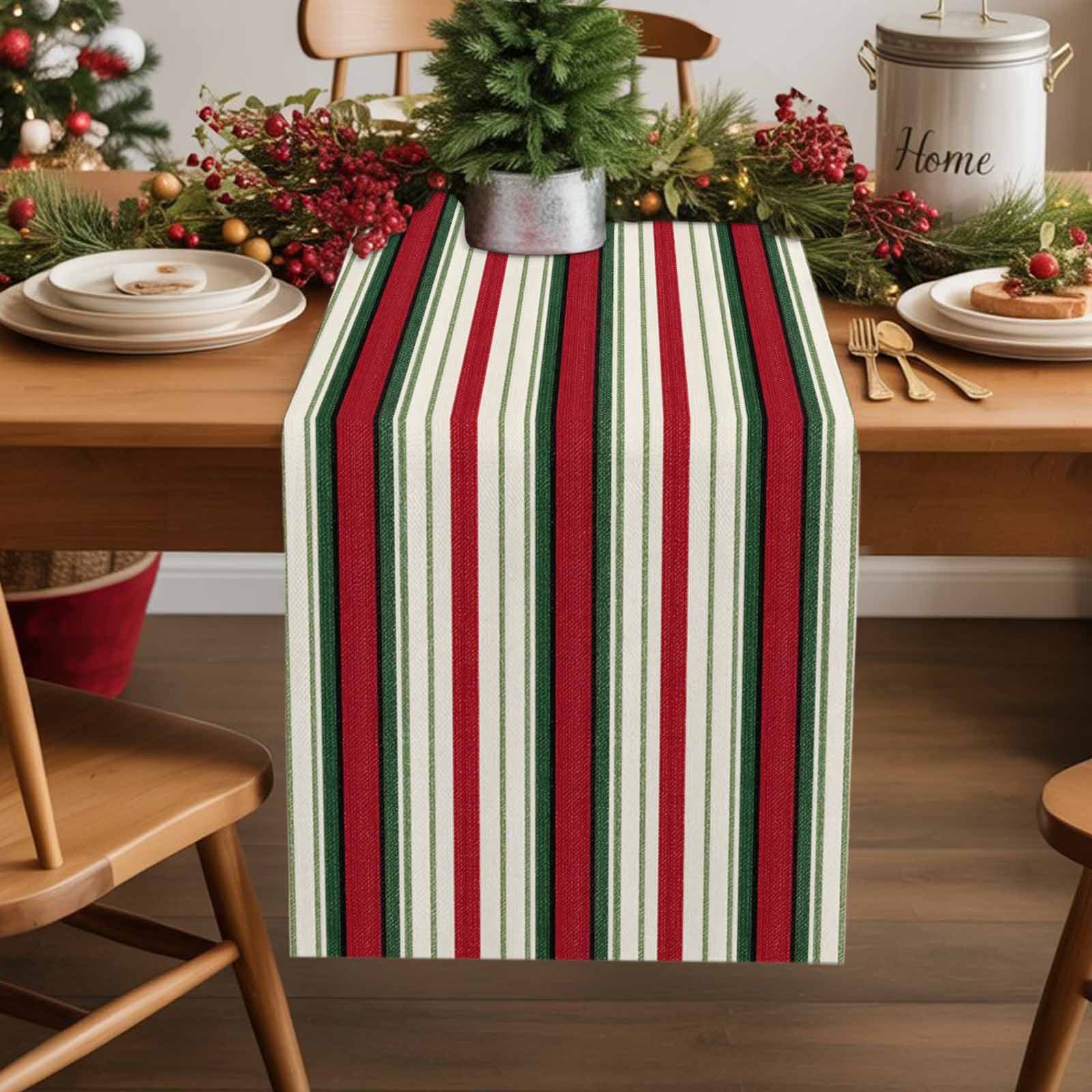 Burlap Table Runner 36 Inches Long,Green White Red Striped Non-Slip ...