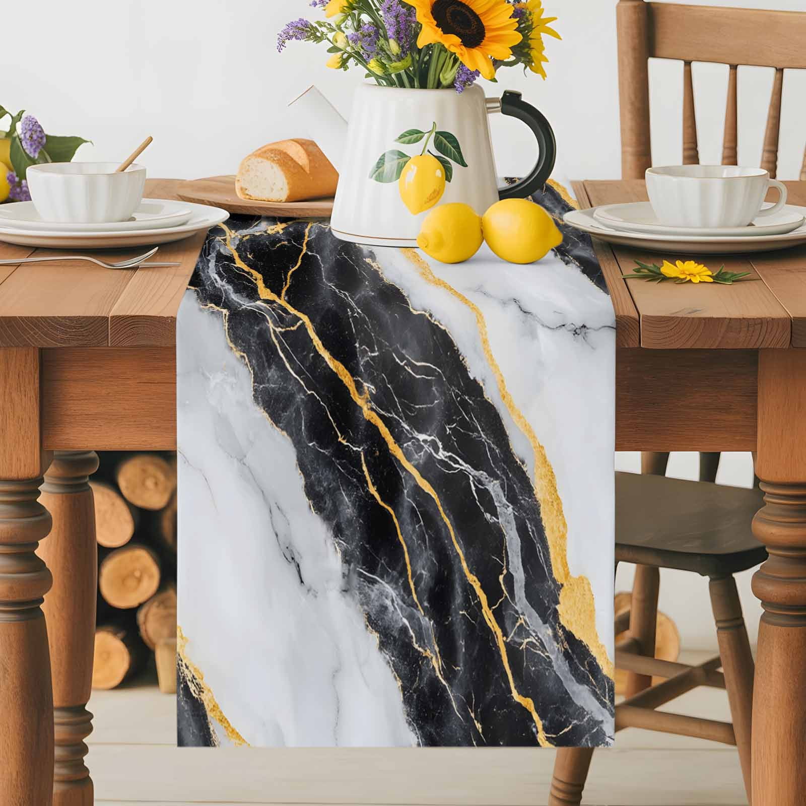 Burlap Table Runner 36 Inches Long, Grey Gradient Marble Abstract Art ...