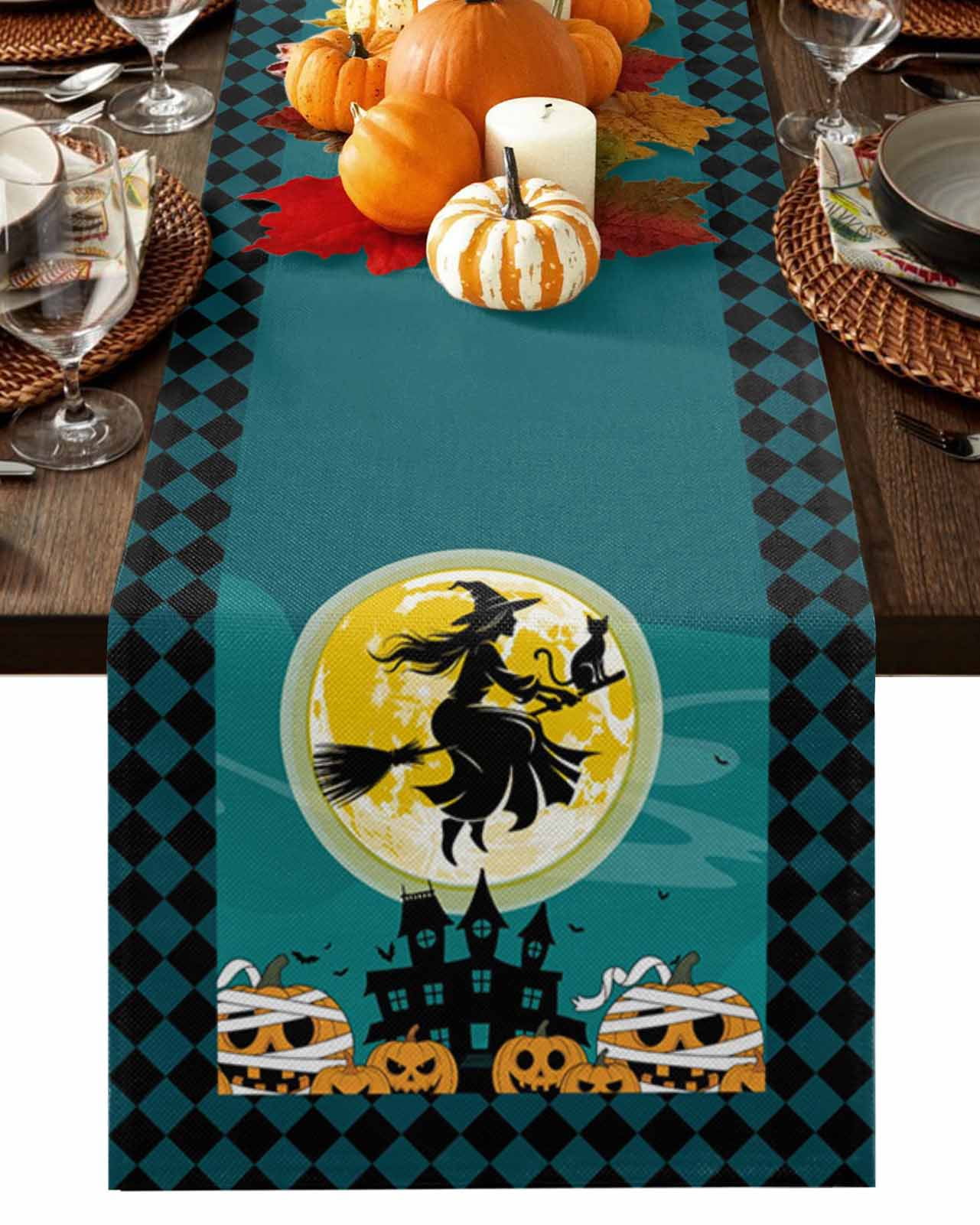 Burlap Table Runner 36 Inches Long,Halloween Witch Night Moon Non-Slip ...