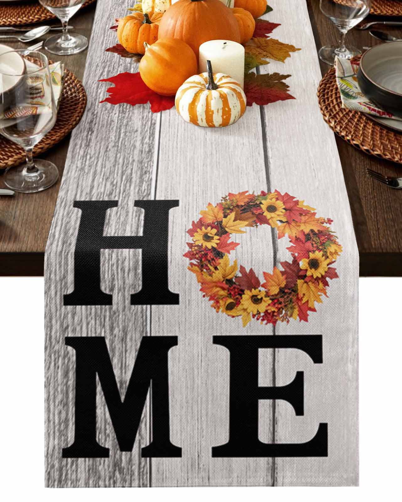 Burlap Table Runner 36 Inches Long,Home Orange Maple Leaf Wreath ...