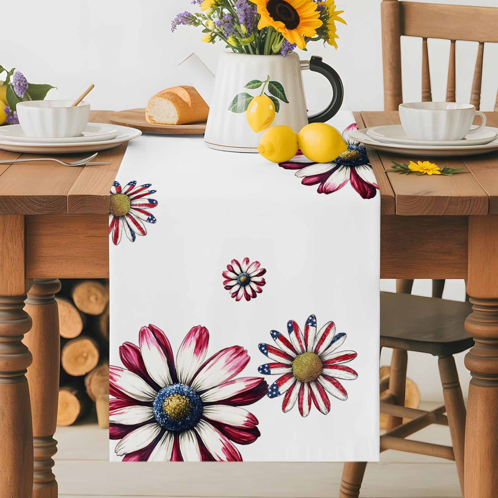 Burlap Table Runner 36 Inches Long, Independence Day Flower Daisy USA ...
