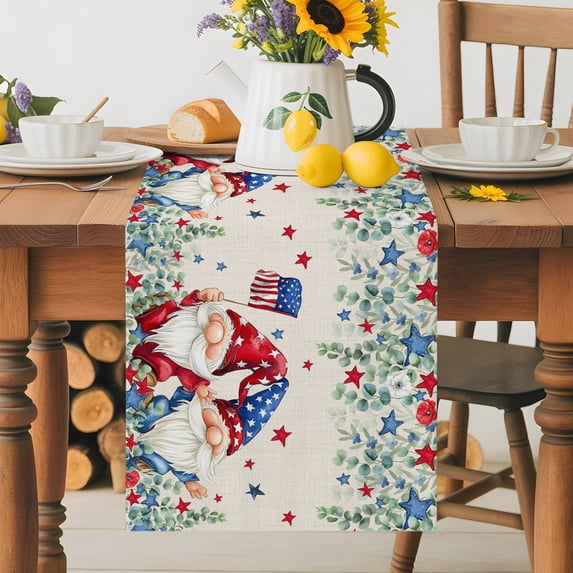 Burlap Table Runner 36 Inches Long, Independence Day Gnomes Non-Slip ...