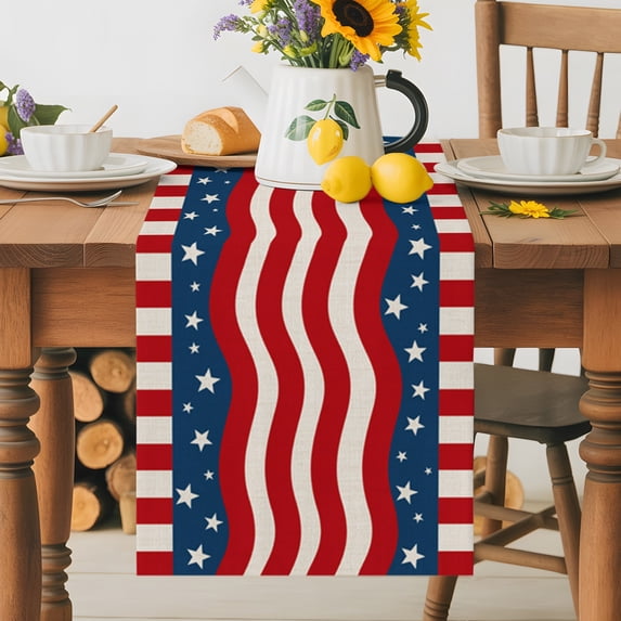 Burlap Table Runner 36 Inches Long, Independence Day Red and White Wave ...