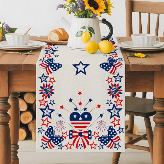 Burlap Table Runner 36 Inches Long, Independence Day Star and Stripe ...