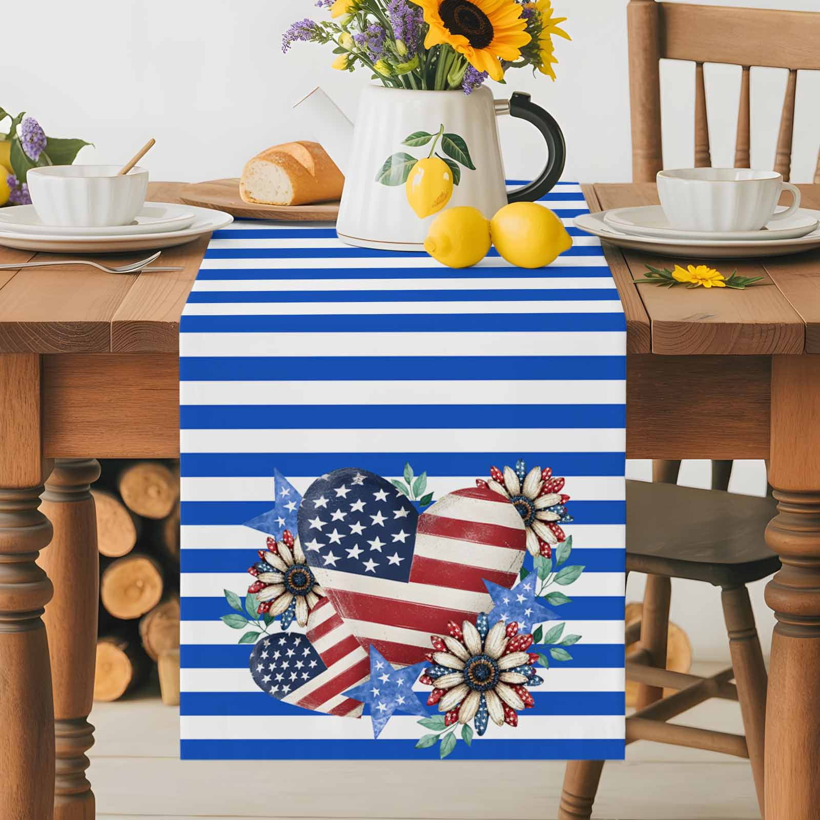 Burlap Table Runner 36 Inches Long, Independence Day USA Flag Heart ...