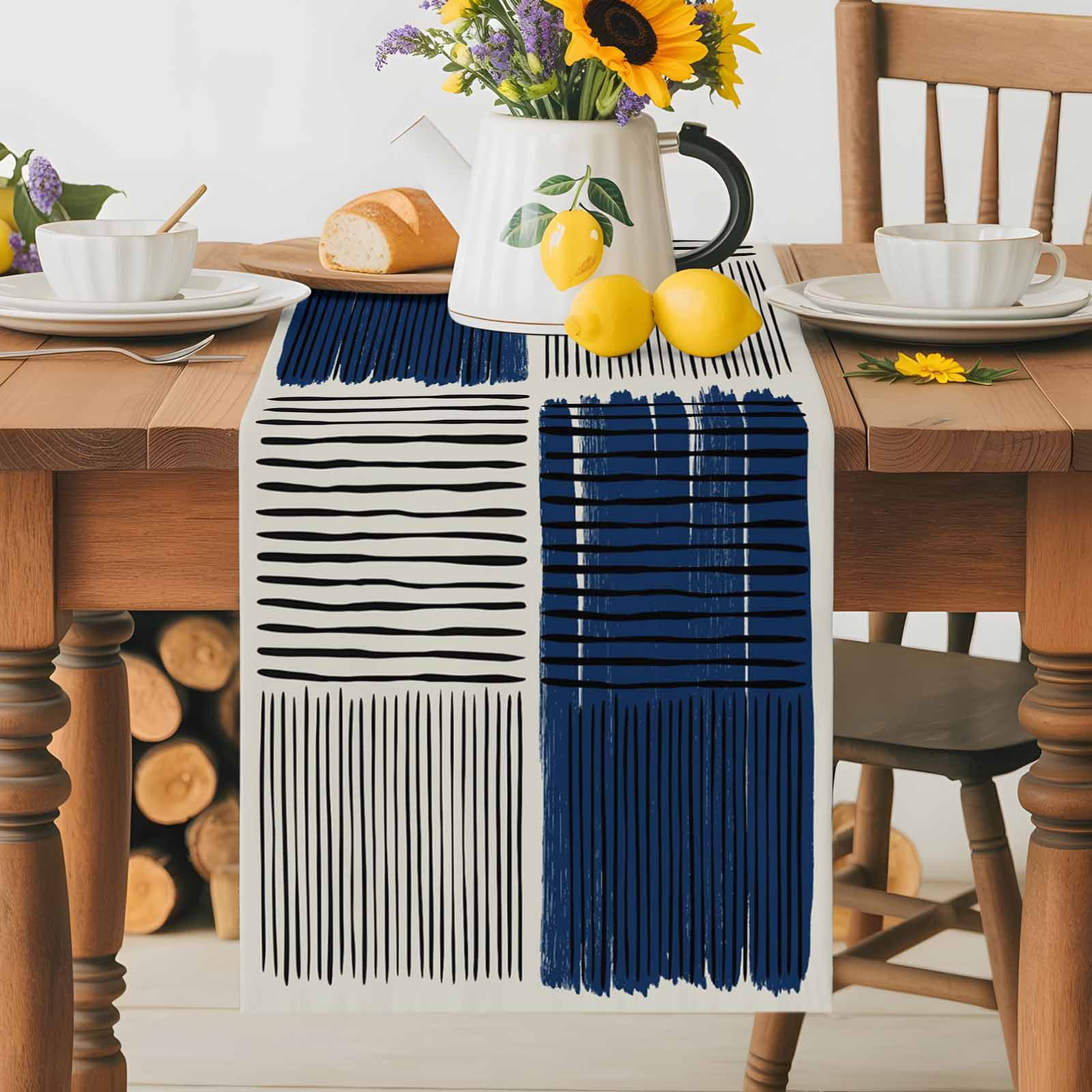 Burlap Table Runner 36 Inches Long, Japanese And Wind Stripes Non-Slip ...