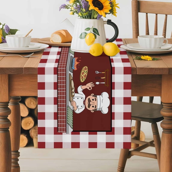 Burlap Table Runner 36 Inches Long,Kitchen Cute Chef Cook Burgundy Red ...