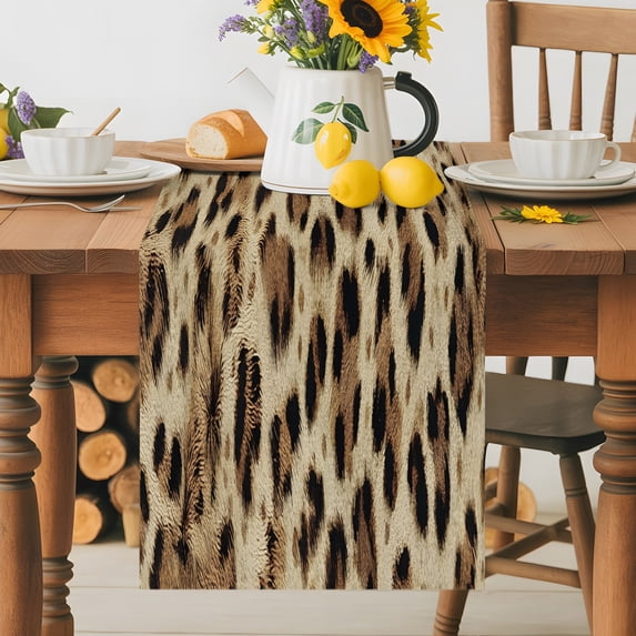 Burlap Table Runner 36 Inches Long, Leopard Print Non-Slip Kitchen ...