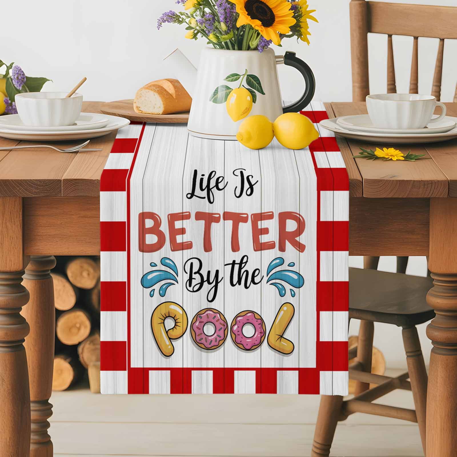 Burlap Table Runner 36 Inches Long,Life Is Better by The Pool Non-Slip ...