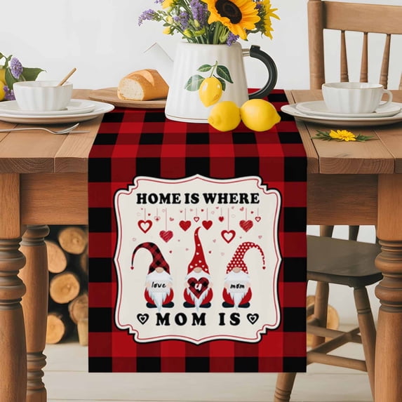 Burlap Table Runner 36 Inches Long, Love Gnome Mother's Day Red Buffalo ...