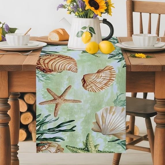 Burlap Table Runner 36 Inches Long, Marine Life Starfish Shell Non-Slip ...