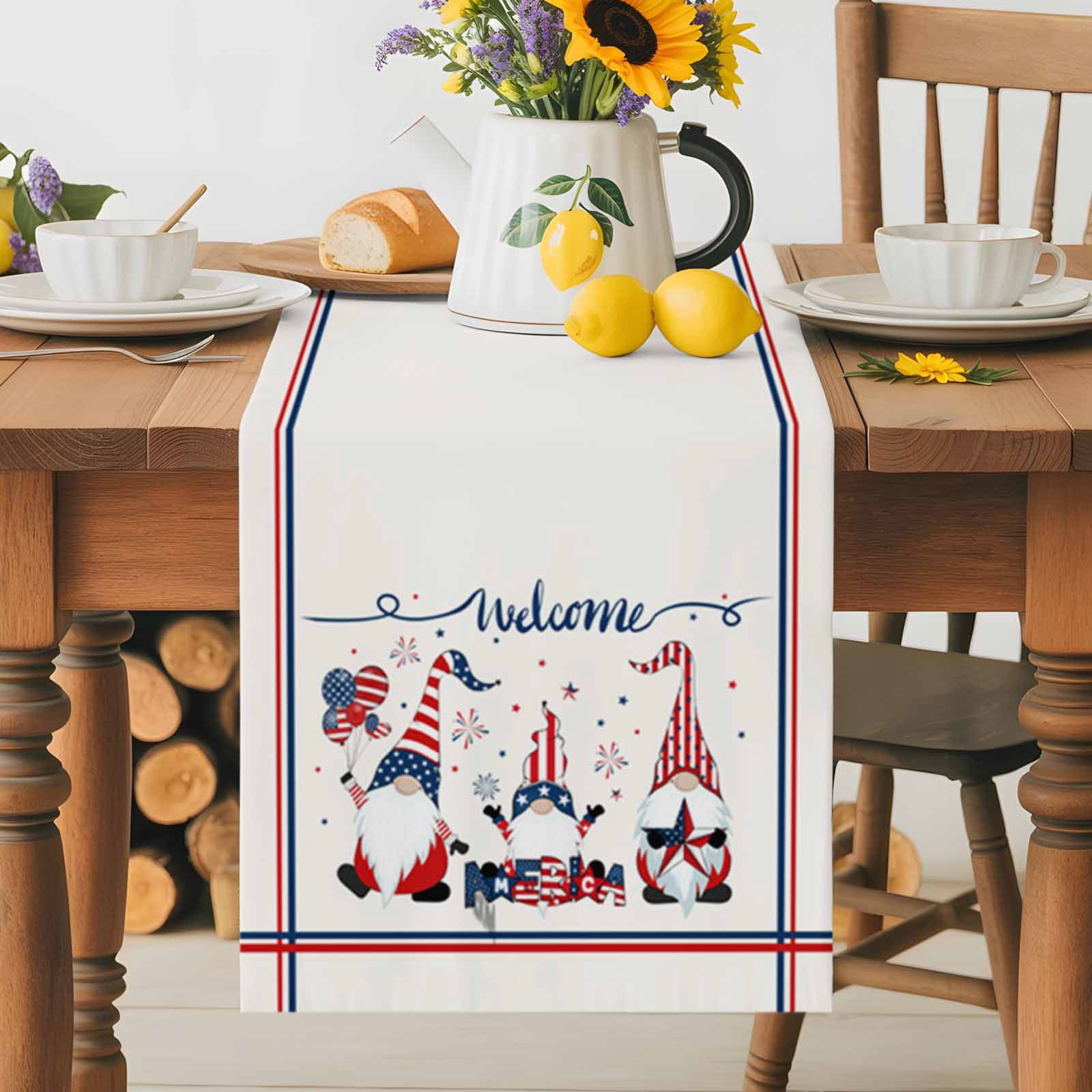 Burlap Table Runner 36 Inches Long, Memorial Day 4th of July Non-Slip ...