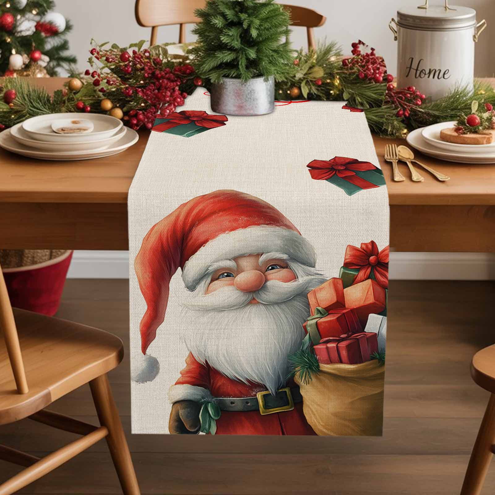 Burlap Table Runner 36 Inches Long,Merry Christmas Santa Claus Gift Non ...
