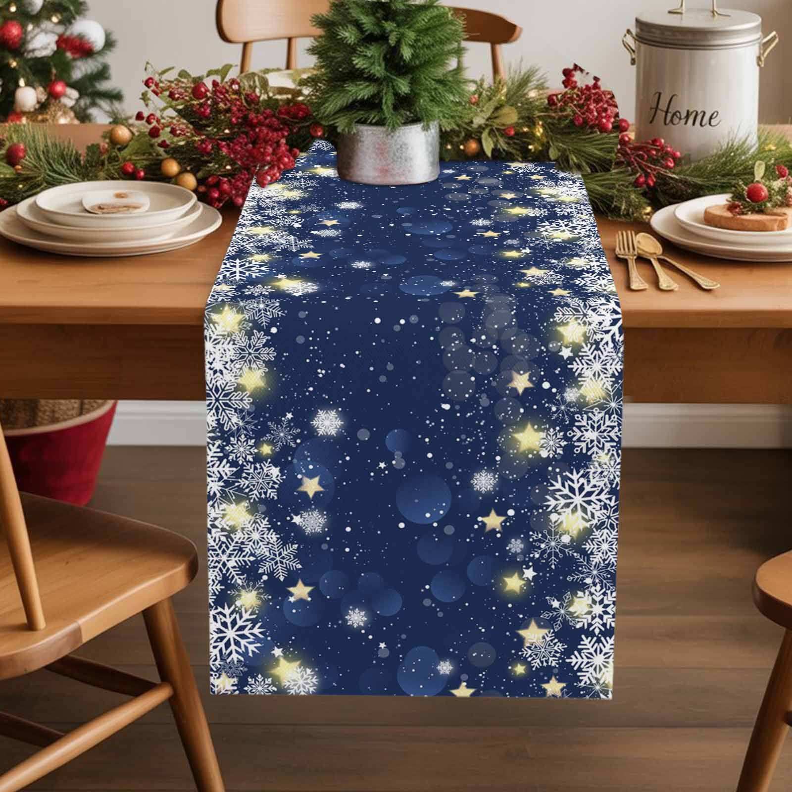 Burlap Table Runner 36 Inches Long,Merry Christmas Winter Snowflake Non ...