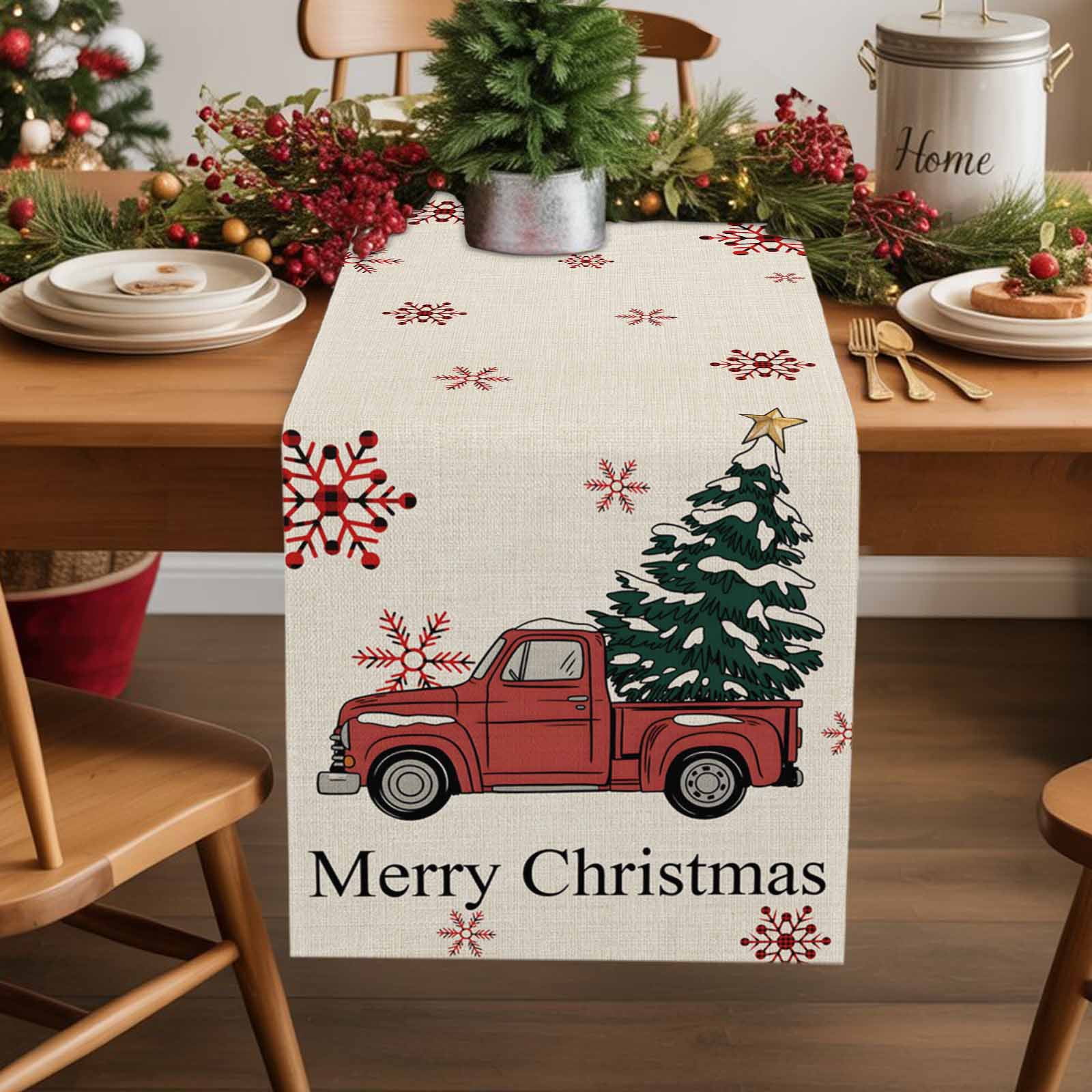 Burlap Table Runner 36 Inches Long,Merry Christmas Words on Linen Non ...