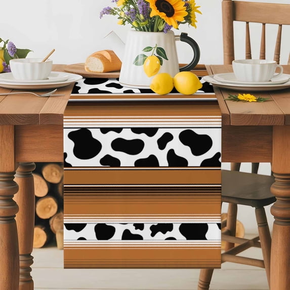 Burlap Table Runner 36 Inches Long, Mexico Animals Black White Cow Skin ...