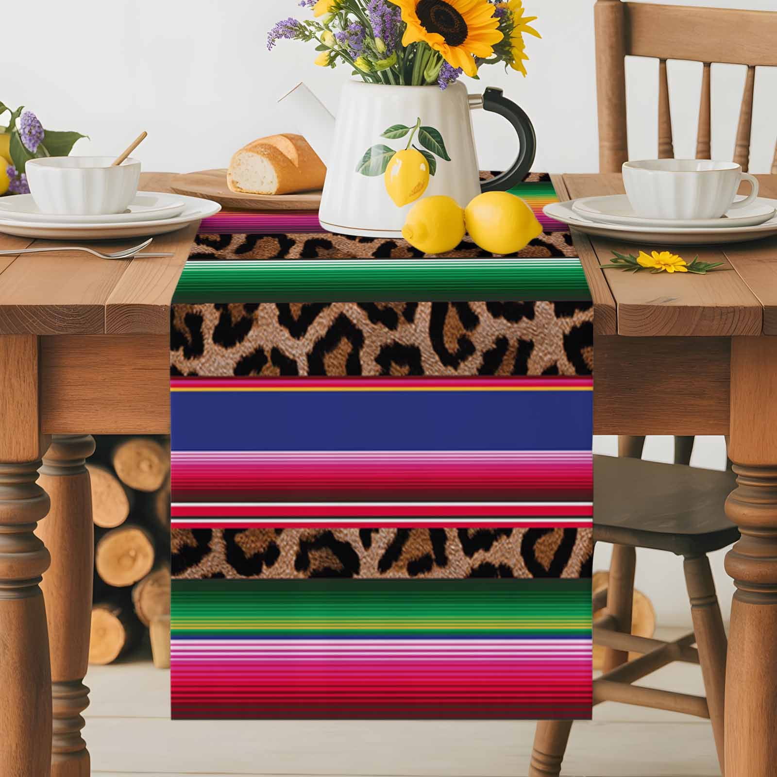Burlap Table Runner 36 Inches Long, Mexico Colorful Stripes Non-Slip ...
