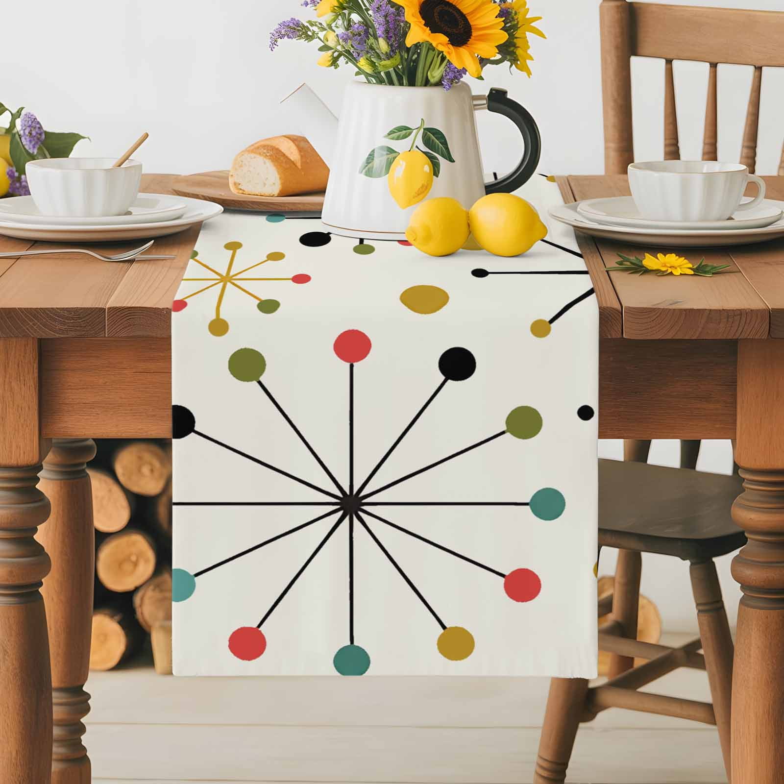 Burlap Table Runner 36 Inches Long,Mid Century Abstract Geometric Non ...