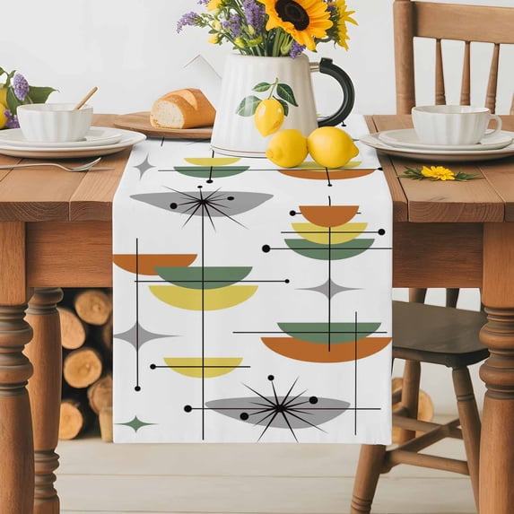 Burlap Table Runner 36 Inches Long, Mid Century Abstract Geometric Non ...