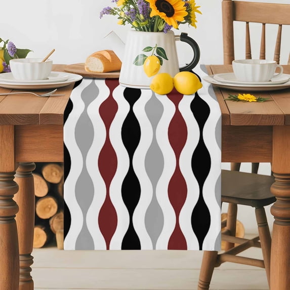 Burlap Table Runner 36 Inches Long,Mid Century Burgundy Red Ripple Non ...