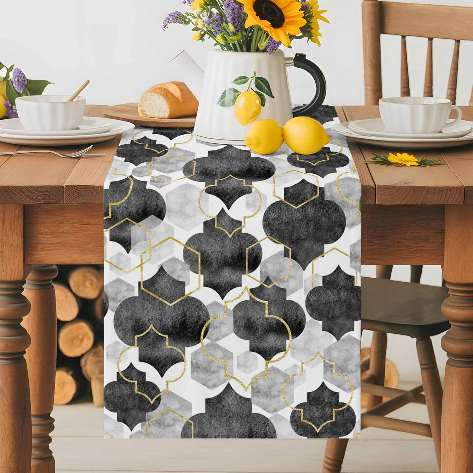 Burlap Table Runner 36 Inches Long, Mid Century Moroccan Gray Lattice ...