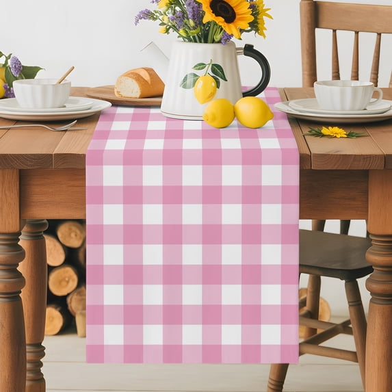 Burlap Table Runner 36 Inches Long, Minimalist Pink Buffalo Lattice Non ...