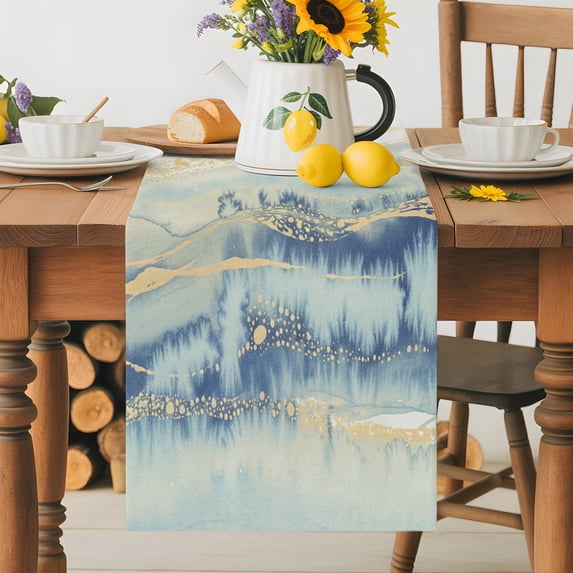 Burlap Table Runner 36 Inches Long, Modern Fluid Art Marble Texture Non ...