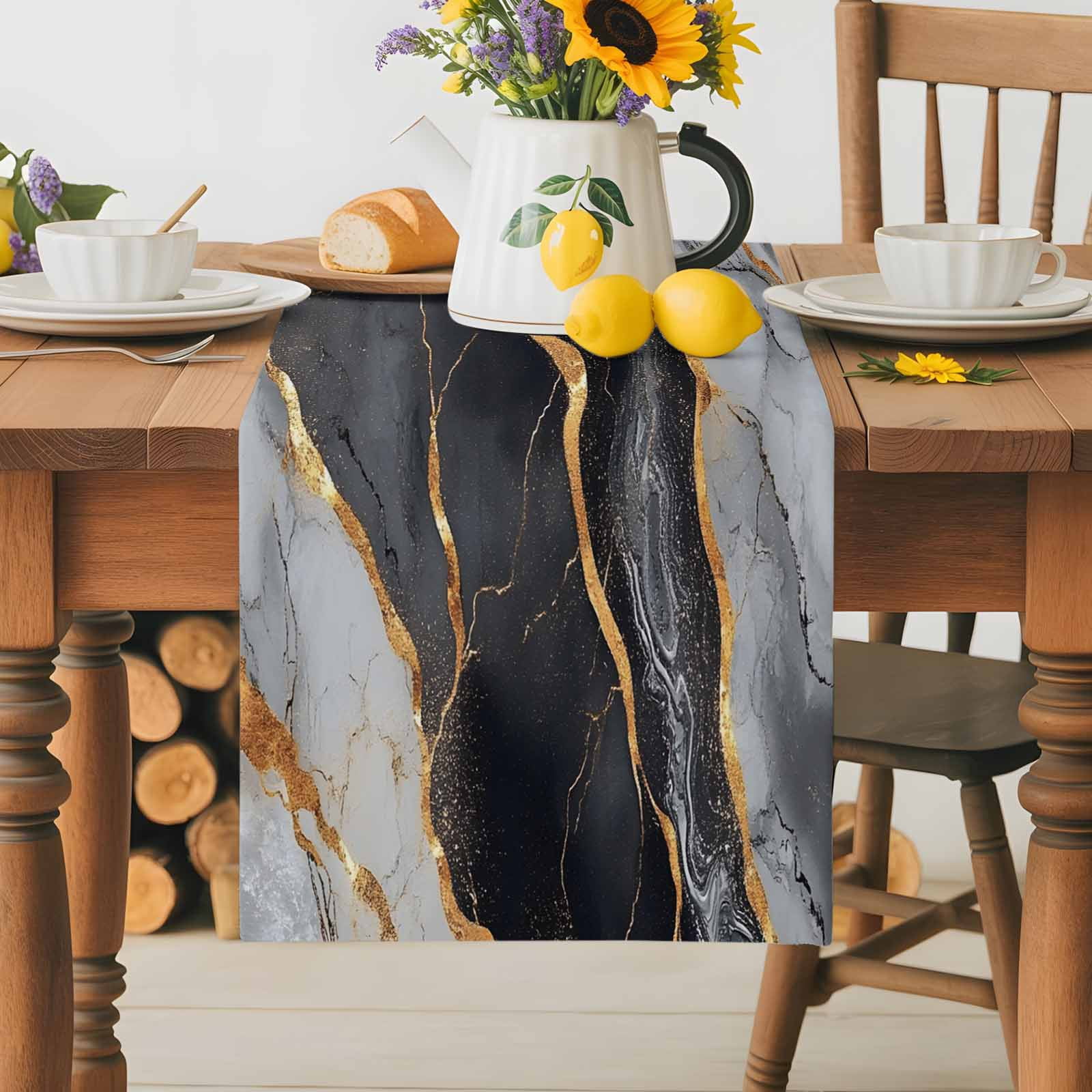 Burlap Table Runner 36 Inches Long, Modern Marble Texture Non-Slip ...
