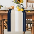 Burlap Table Runner 36 Inches Long, Modern Navy Blue Khaki Stripe Non ...