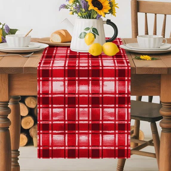 Burlap Table Runner 36 Inches Long, Modern Red Buffalo Plaid Non-Slip ...