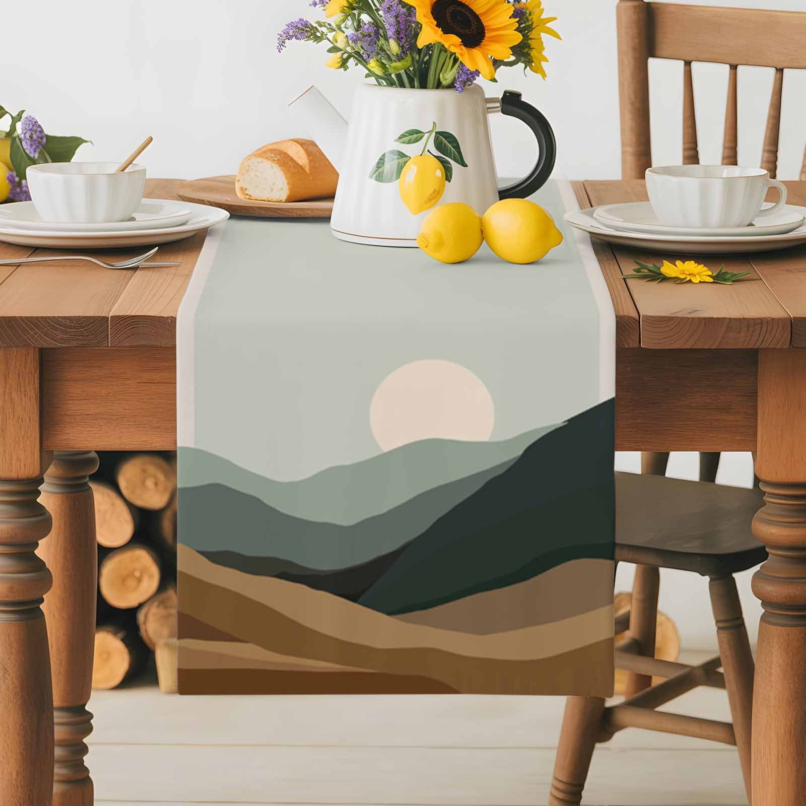 Burlap Table Runner 36 Inches Long,Natural Scenery Abstract Sunset Non ...