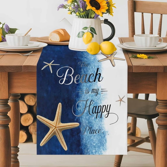 Burlap Table Runner 36 Inches Long, Ocean Starfish Beach Happy Place ...
