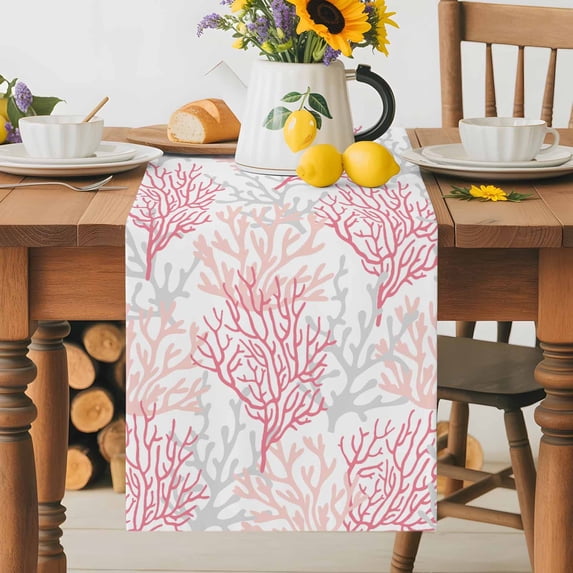 Burlap Table Runner 36 Inches Long, Ocean Summer Pink Grey Coral Non ...