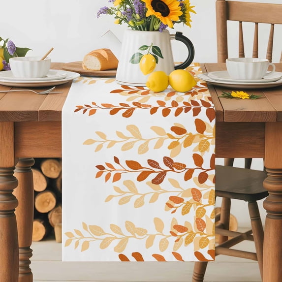 Burlap Table Runner 36 Inches Long, Orange Leaves Country Botanical ...