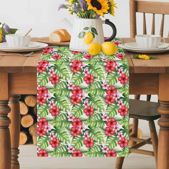 Burlap Table Runner 36 Inches Long, Pastoral Gardenia Flower Non-Slip ...