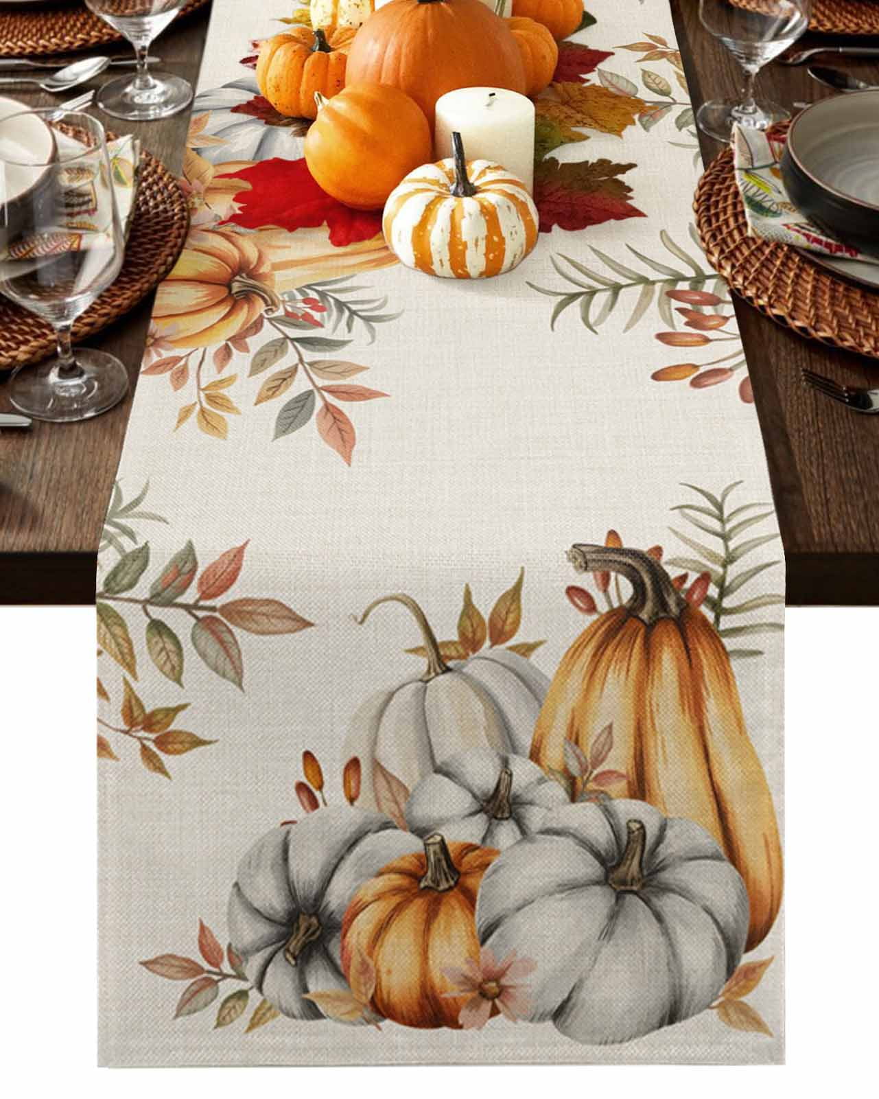 Burlap Table Runner 36 Inches Long,Pumpkin Maple Leaves Fall ...