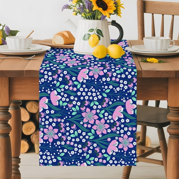 Burlap Table Runner 36 Inches Long, Purple Floral Seamless Pastoral ...