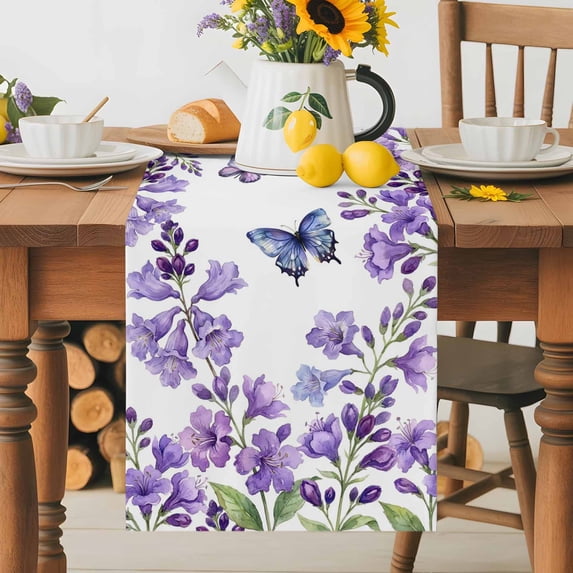 Burlap Table Runner 36 Inches Long, Purple Wildflower Farm Butterfly ...