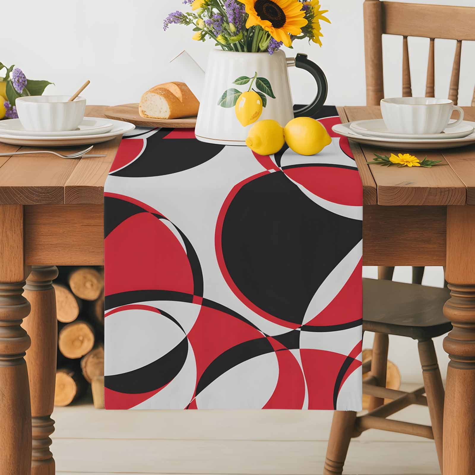 Burlap Table Runner 36 Inches Long, Red Black Gray Geometric Art Non ...