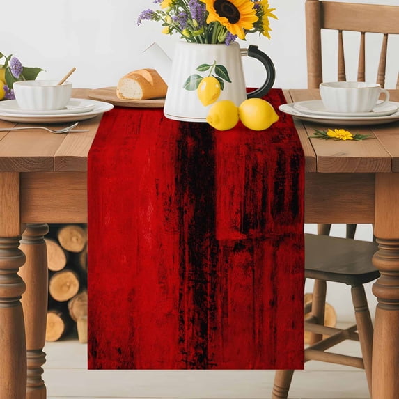 Burlap Table Runner 36 Inches Long, Red Black Mottled Texture Non-Slip ...