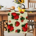Burlap Table Runner 36 Inches Long, Red Strawberry Flowers Daisy on ...