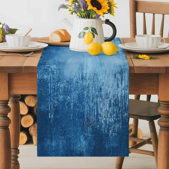 Burlap Table Runner 36 Inches Long, Retro Abstract Blue White Building ...