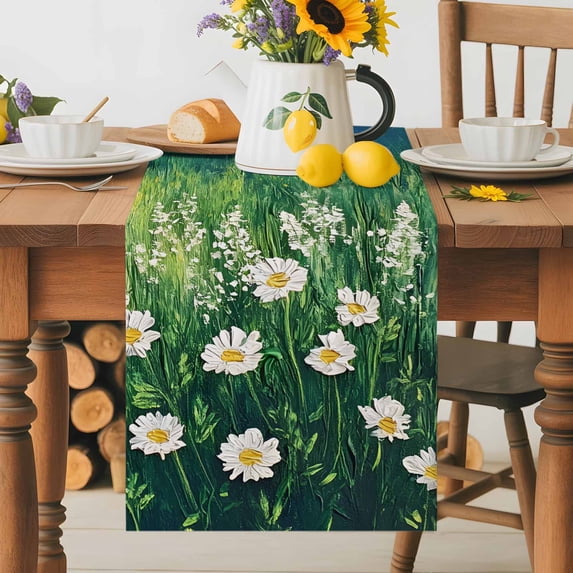 Burlap Table Runner 36 Inches Long, Retro Country Daisy Flowers Non ...