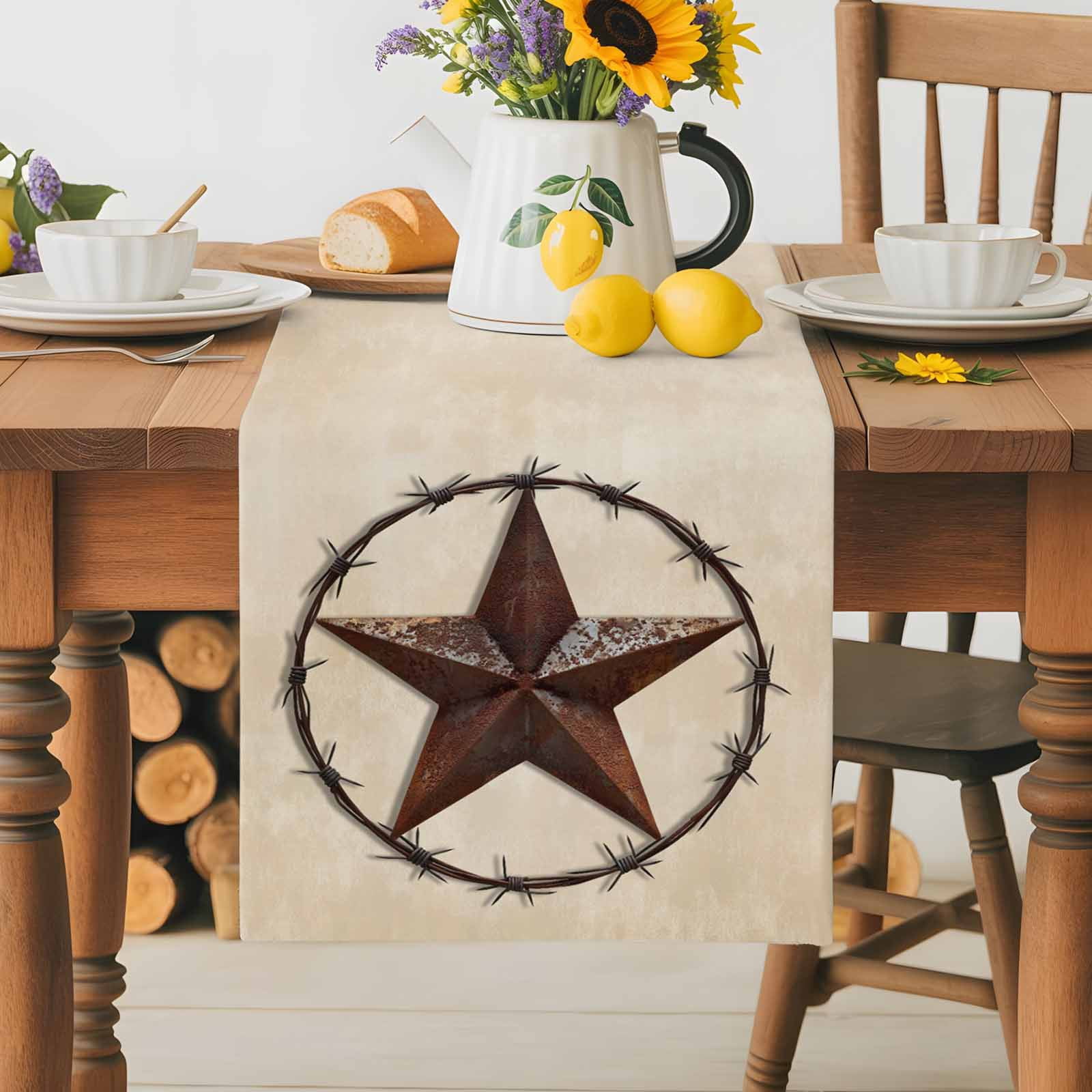 Burlap Table Runner 36 Inches Long, Retro Country Western Stars Non ...
