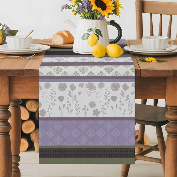 Burlap Table Runner 36 Inches Long, Retro Geometric Purple Stripes Non ...