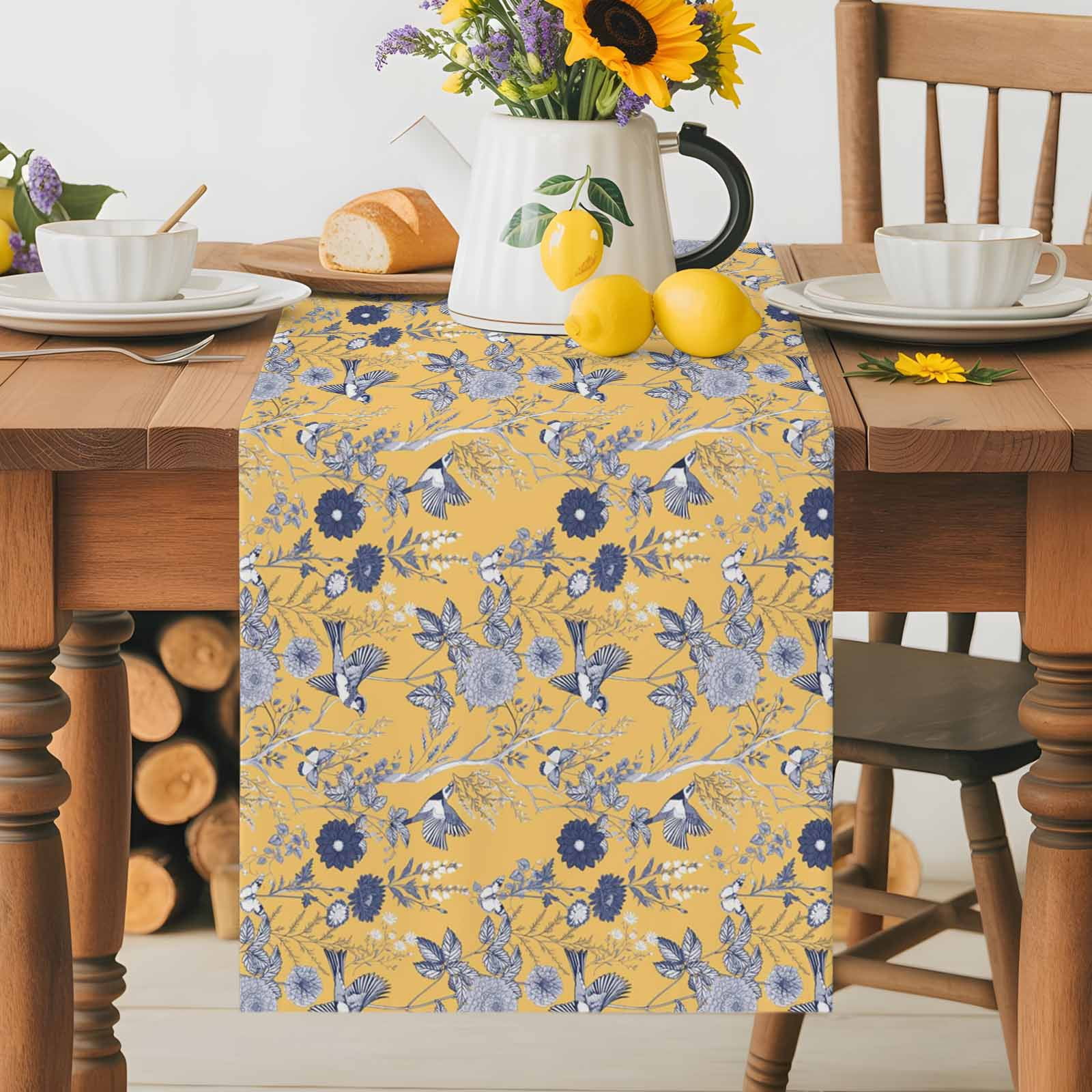Burlap Table Runner 36 Inches Long, Retro Pastoral Bird Butterfly on ...